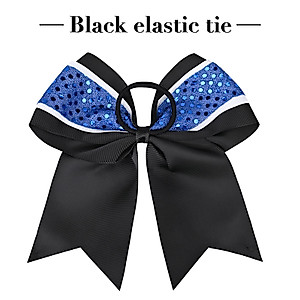 12 PCS 8" Large Glitter Cheer Bows Blue Black Girl Hair Bows Sparkly Cheerleading Softball Team Bow Hair Accessories for cheerleaders football Competition Sports