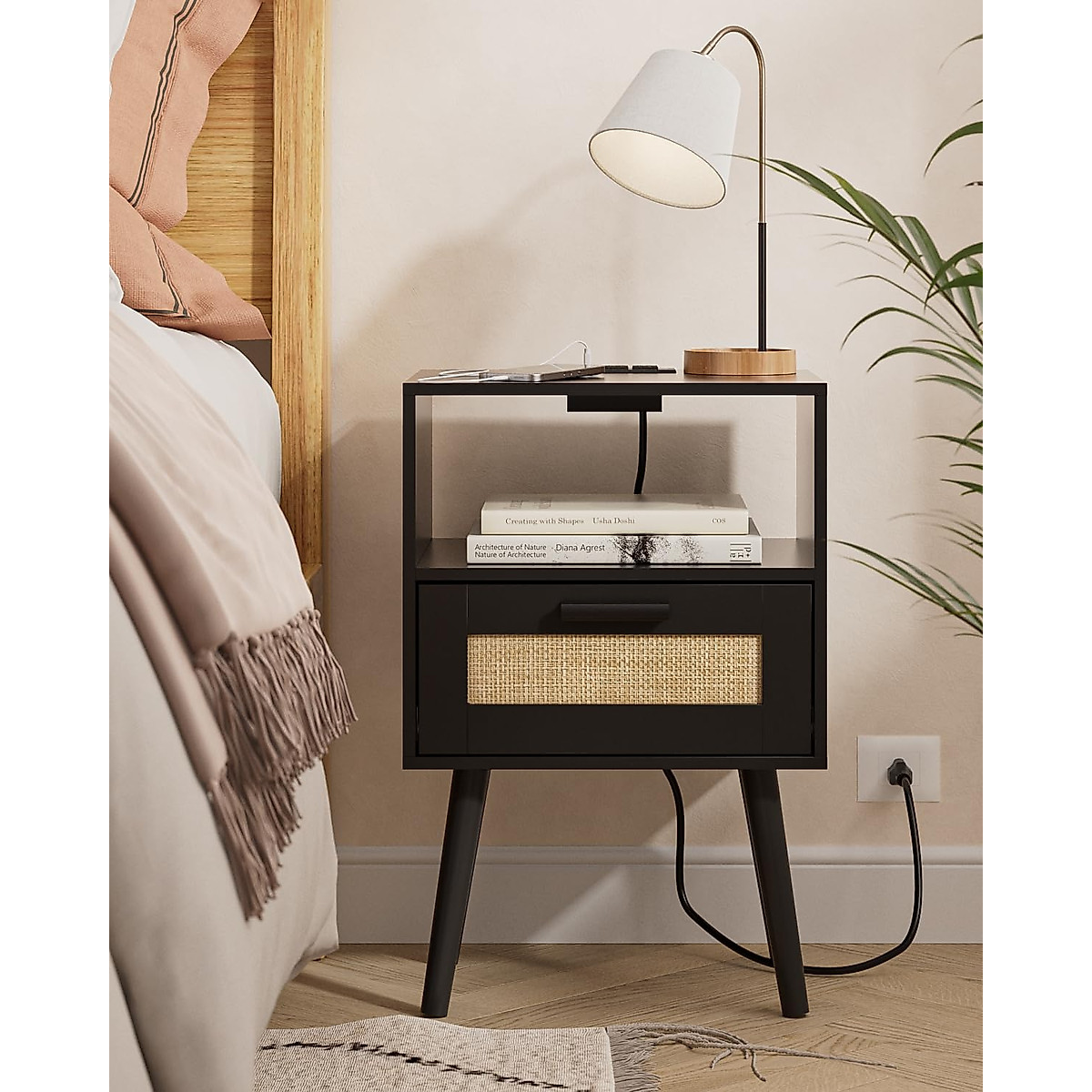 Aobafuir Wood Nightstand, Night Stand for Bedroom, Bedside Table with Drawers, Farmhouse End Table with Storage for Living Room (Modern)