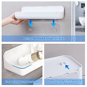 Diesisa 2pc Acrylic Wall Mounted Shower Caddy, Adhesive Shelf, Bathroom Shelves for Wall, No Drilling Hang Walls,Stick on Shelf, with Self Adhesive Tape, for Bathroom, Kitchen, Living Room