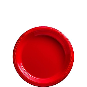 Amscan Big Party Pack Plastic Plates | Apple Red | 50 Pcs, 7-Inch
