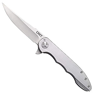 CRKT Up & At 'Em Folding Pocket Knife: Everyday Carry, Satin Blade, Frame Lock, Stainless Steel Handle, Deep Carry Pocket Clip 7076