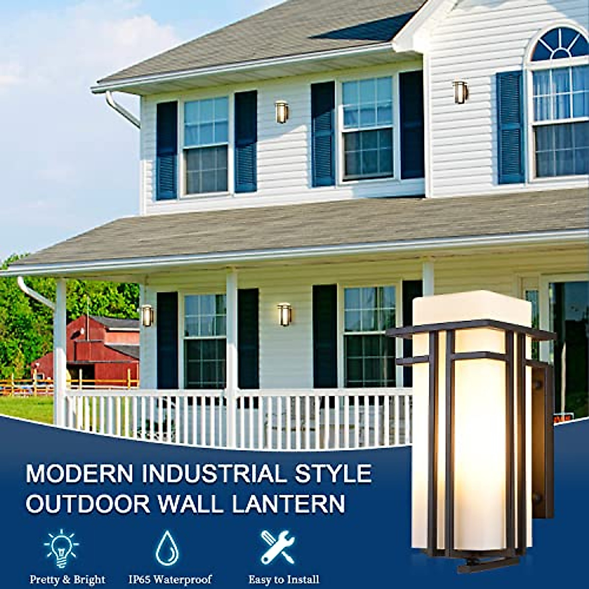 EERU Large Outdoor Wall Lights 15.35" H x 6.7" W, Waterproof Wall Lantern Exterior Light Fixture for Entryways Yards Garage Front Porch, Metal Frame with Frosted Glass, Black (Large)