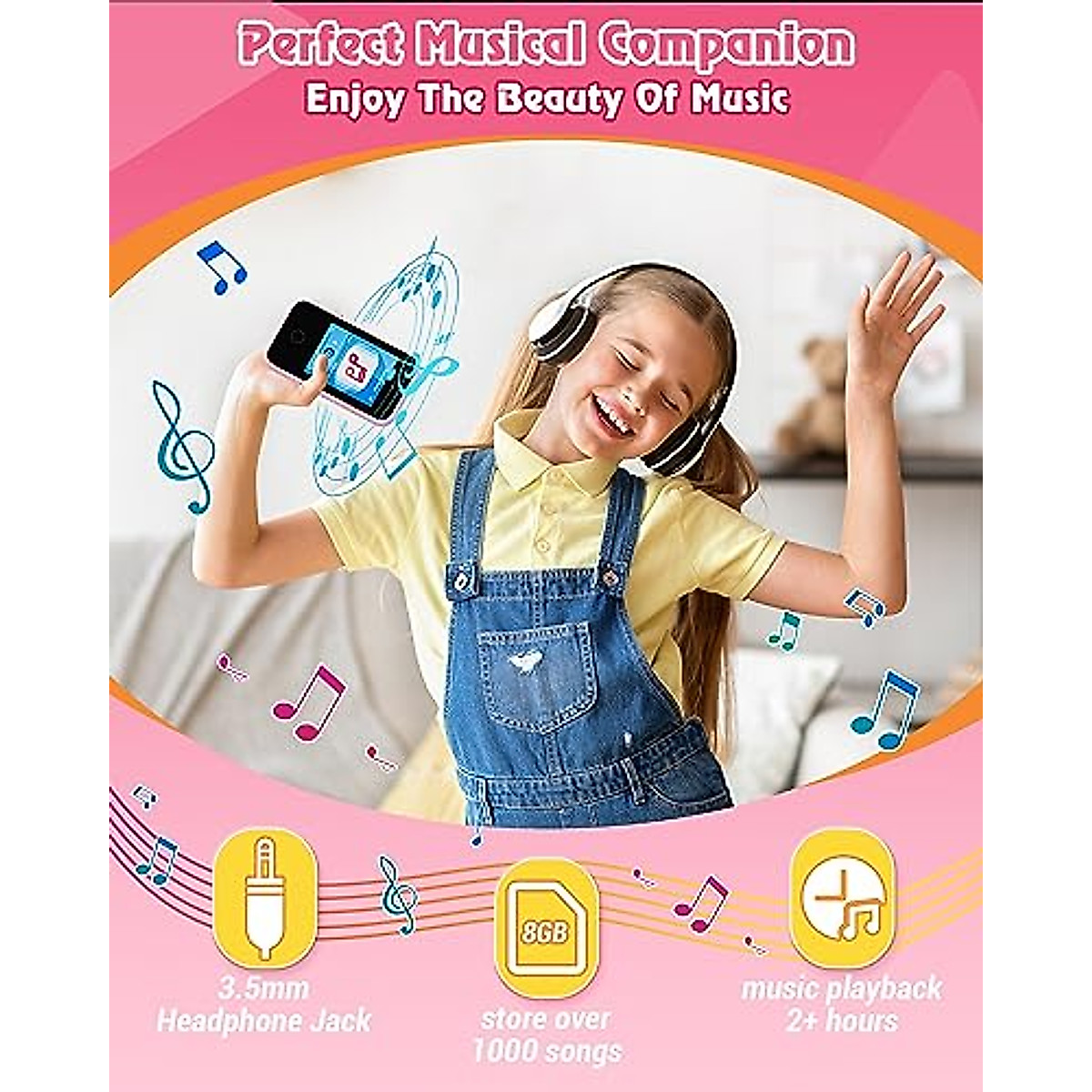 dancingcow Kids Smart Phone for Girls Ages 3-7, Kids Cell Phone Toy with Dual Camera for 3 4 5 6 7 Years Old Girls Birthday Gift, Toddler Play Phone with Learning Games for Boys (Pink)