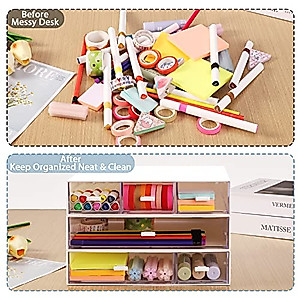 MAYGIBYE Desk Organizer with 6 Drawers, Rectangular Desktop Drawers, Plastic Makeup Storage,Detachable Design Holder Desk Organizer and Accessories, Suitable for Office, School, Home (White)