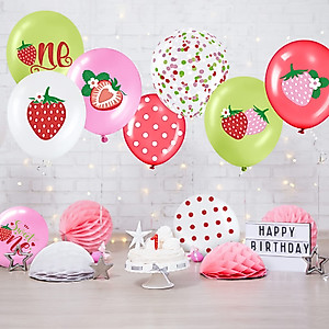 36 Pcs Strawberry Theme Balloons Strawberry Sweet One Party Balloons Bouquet Strawberry Party Decorations for Girls First Birthday Party Summer Fruit Party Baby Shower Supplies, 12 Inch