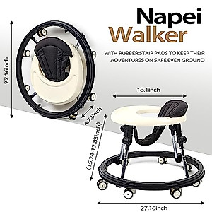 Napei Foldable Baby Walker with Wheels, Baby Walker & Activity Center for Boys Girls 6-18 Months, Enlarged Chassis Baby Walker and Bouncer Combo, Seat & Height Adjustable Toddler Walker, Anti-Rollover