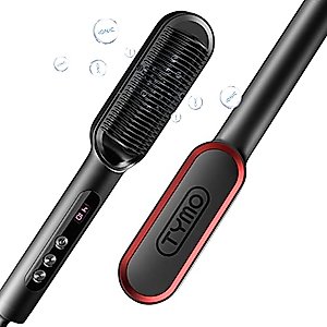 TYMO Ring Plus Ionic Hair Straightener Brush - Hair Straightening Comb with Nano Titanium Coating for Even Heat, 9 Temp Settings & LED Screen, Professional Hair Styling Tools, Gifts for Women