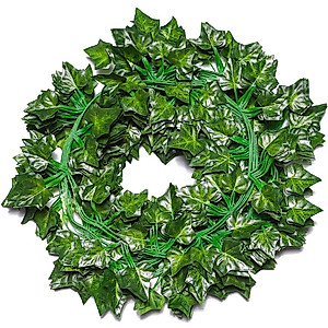 GPARK 84ft 12 Pack / 82 inch, Artificial Ivy Garland Fake Leaf Plants Vine, Hanging Leaves Garlands for Wedding Party Garden Kitchen Outdoor Greenery Wall Decor Green