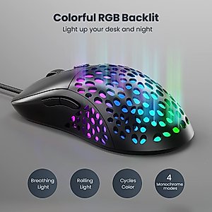 Blade Hawks RGB Gaming Mouse Wired, 60 g Ultra-Lightweight Honeycomb Computer Mice,Gaming Mouse with 6 Function Buttons,7 Backlight,6400 Adjustable DPI for Windows PC & Laptop Gamers