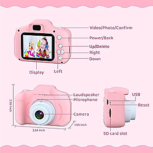 Upgrade Kids Camera for Girls, Christmas Birthday Gifts for Girls Age 3-9, HD Digital Video Cameras for Toddler, Toy for 3 4 5 6 7 8 9 Year Old Girl with 32GB SD Card & Card Reader
