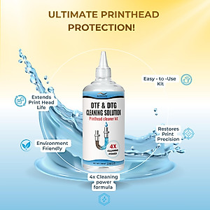 NGOODIEZ Printhead Cleaning Kit for Any DTF Printer/DTG Printer - Universal Printhead Cleaner Kit for Printer Nozzle - Printer Cleaning Kit for Direct Transfer Film Printers (100mL Solution)