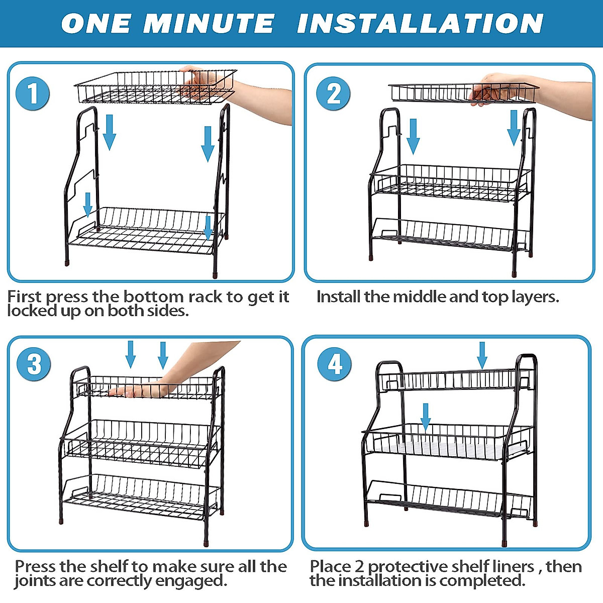 Vanfree Spice Rack Organizer for Countertop Kitchen Counter Storage Shelf, 3 Tier Seasoning Organizer Condiment Rack, Bathroom Counter Organizer for Vanity Bedroom and Desktop, Multiple Uses