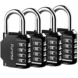 Puroma 4 Pack Combination Lock 4 Digit Locker Lock Outdoor Waterproof Padlock for School Gym Locker, Sports Locker, Fence, Toolbox, Gate, Case, Hasp Storage (Black)