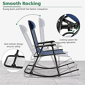 PDGJG 2 Piece Patio Camping Rocking Chair Folding Rocking Chair Footrest