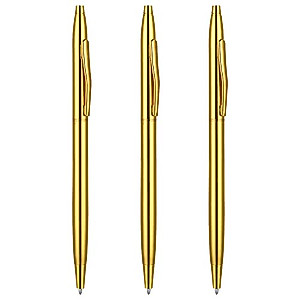 TIESOME Ballpoint Pens, 3 Pack Slim Stainless Steel Metallic Retractable Pens Black Ink 1 mm Nice Gift for Business Office Students Teachers Wedding Christmas (Gold)
