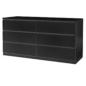Karl home 6 Drawer Double Dresser for Bedroom, Wood Dresser with Deep Drawers, Long Dresser with Cut-Out Handles, 55" Wooden Dresser with Large Storage, Dresser Chest of Drawers, Black
