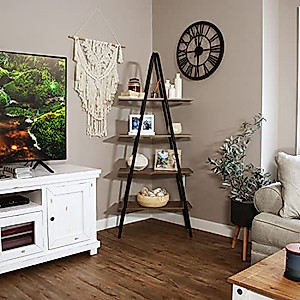 Sunnydaze 68.5-Inch H 4-Tier Industrial-Style A-Frame Ladder Shelf - MDP Shelves with Powder-Coated Steel Frame - Brown