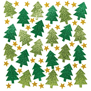 Baker Ross AR713 Christmas Tree Glitter Stickers - Pack of 100, Christmas Stickers for Arts and Crafts