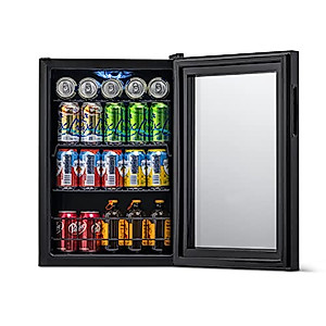 NewAir Beverage Refrigerator Cooler with 90 Can Capacity - Mini Bar Beer Fridge with Right Hinge Glass Door - Cools to 34F - AB-850B - Black