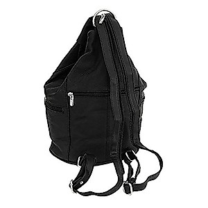 Womens Leather Convertible 7 Pocket Medium Size Tear Drop Sling Backpack Purse Shoulder Bag, Black