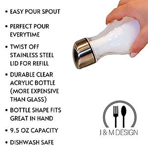 J&M DESIGN Sugar Dispenser With Pour Spout For Coffee Bar Accessories, Tea & Baking Essentials w/Stainless Steel Lid - 9.5oz Clear Acrylic Jar Spoon Pourer Shaker Container