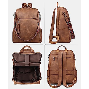 FADEON Laptop Backpack Purse for Women Large Designer PU Leather Laptop Bag, Ladies Computer Shoulder Bags