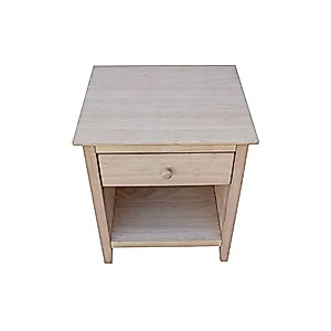 International Concepts Solid Wood Bedroom Nightstand 23.5" H, 1 Drawer, Sturdy Parawood, Paint or Stain in Any Color, Durable Eco-Friendly, Traditional and Elegant Design, Unfinished