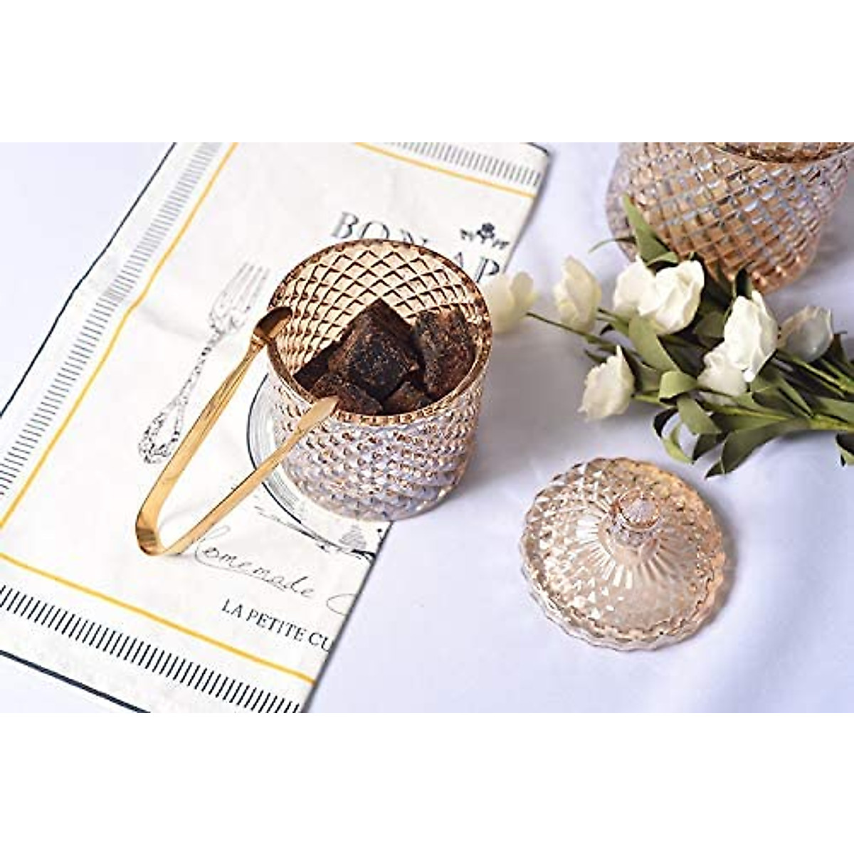 Rainie Love Home Basic Food Storage Organization Set-Crystal Diamond Faceted Jar with Crystal Lid,Suitable as A Candy Dish,Cookie Tin,Biscuit Barrel,Decorative Candy Jar (Amber, 12 oz)