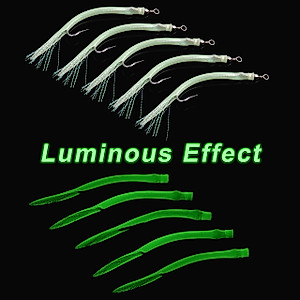 Striped Bass Tube Lures Trolling Lures Saltwater Cod Rig Tube Teaser with Stainless Steel EEL Hook Barrel Swivel for Offshore Trolling Striper Bass Big Game Fishing (Green 7/0)