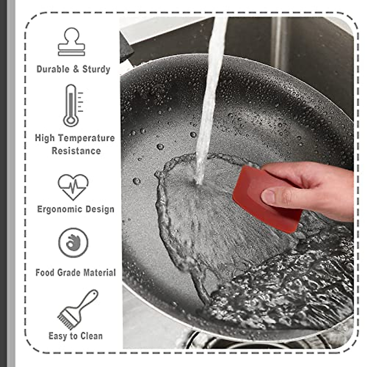 Grill Pan Scrapers Set, FULUWT 4 Pack Sturdy Polycarbonate Plastic Grill Pan Scraper for Cast Iron Skillet, Grill Pans, Frying Pans, Wok, Cookware.