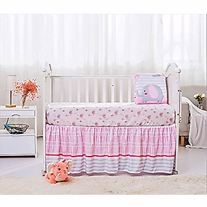 La Premura Baby Elephant Nursery Crib Bedding Set for Girls – Pink Elephant & Love Balloons 3-Piece Standard Size Crib Set, Pink & Gray