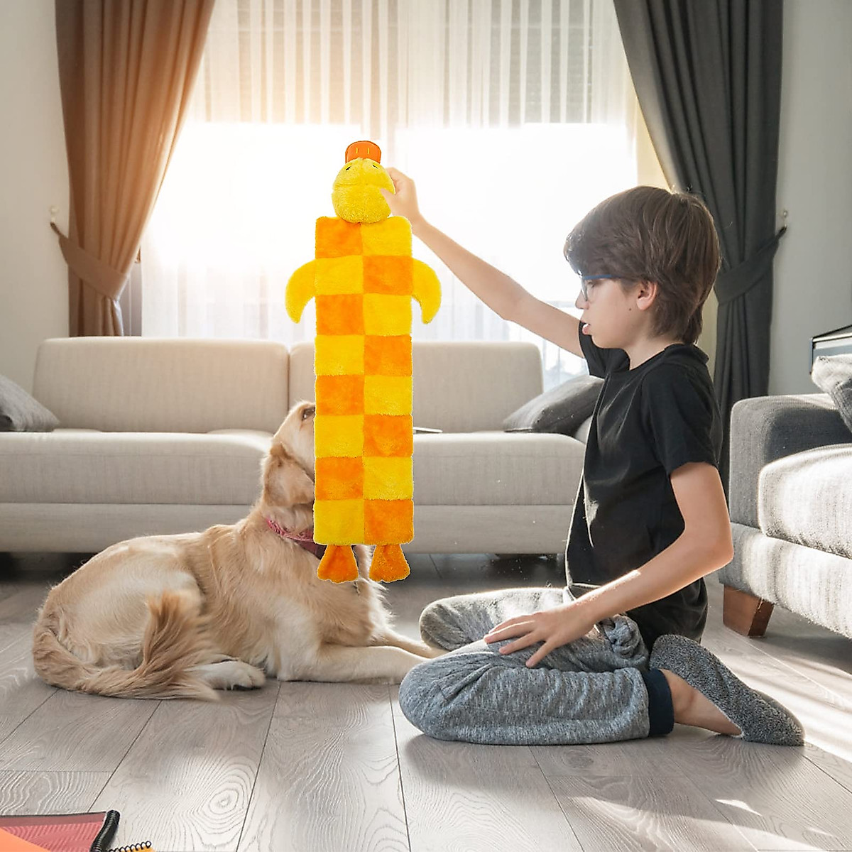 Mihachi 16 Squeakers Dog Squeaky Toys - No Stuffing Plush Pet Chew Toys - Yellow Squeaker Mat Duck