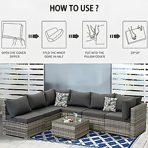 PROHIKER Patio Cushion Cover Replacement 14 Pack Outdoor Sofa Cushion and Pillow Covers Only with Zipper for 7-Piece Outdoor Patio Furniture Conversation Set (Dark Grey)