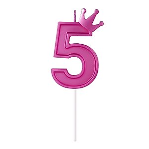3 Inch Birthday Number Candle, 3D Number Candle with Crown Decor Large Cake Topper Number Candles for Birthday Cakes Wedding Anniversary Graduation Festival Party (Rose Red, 5)