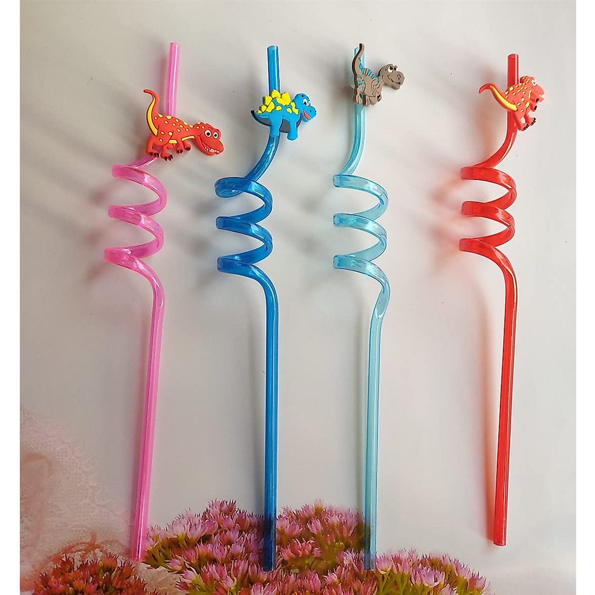 8 Pieces Plastic Reusable Dinosaur Straws for Kids, Animal Safari Jungle Drinking Dinosaur Theme Straws for Party Decoration Supplies Birthday