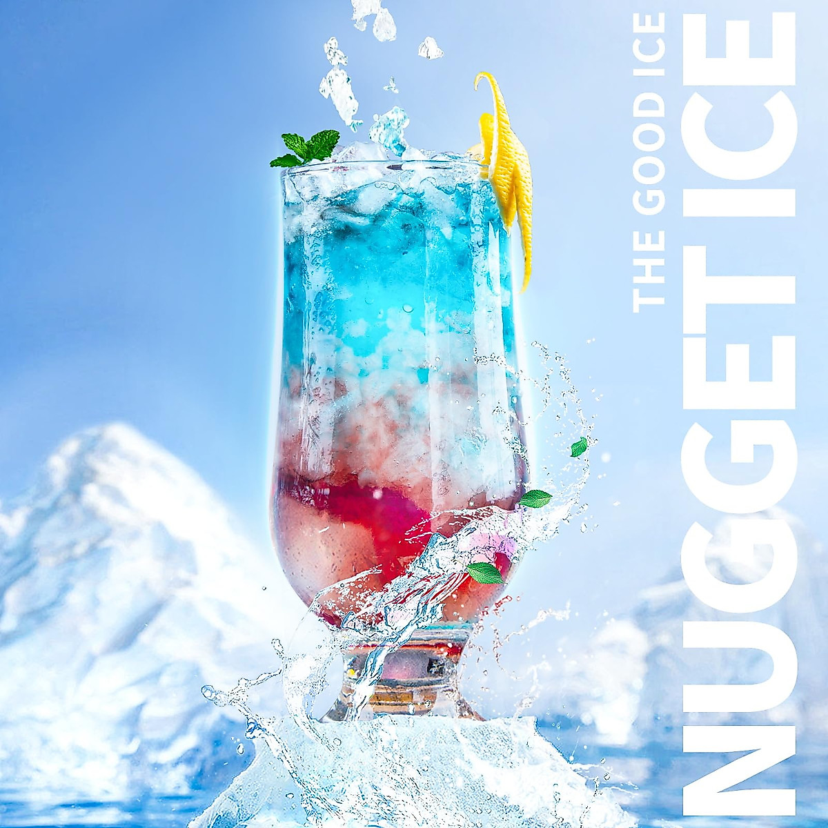 Nugget Ice Makers Countertop with Self-Cleaning, 35.5Lbs/24Hrs, Pebble Ice Machine with Hnadle/Ice Basket/Ice Scoop for Home/Office/Bar/Party, Silver(Stainless Steel)