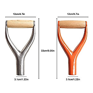 CALIDAKA Shovel D Grip Handle 3.1cm/1.22inch Inside Diameter Metal Shovel Replacement Handle with Wooden Grip Spade Handle for Garden Digging Raking Tool 9.05x4.7inch