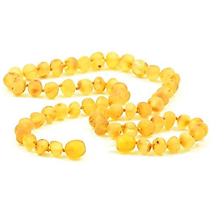 Raw Amber Necklace for Adults - Lemon Color - 17.7 Inches - Baltic Amber Land - Hand-made From Unpolished / Certified Baltic Amber Beads - Knotted - Screw Clasp (Lemon)