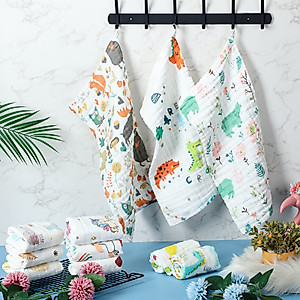 12 Pieces Muslin Baby Burp Cloths Muslin Washcloths 10 x 20 Inches 6 Layers Soft Absorbent Cotton Burp Rags Burping Cloths Unisex Spit up Rags Muslin Newborn Towel for for Babies Boys and Girls