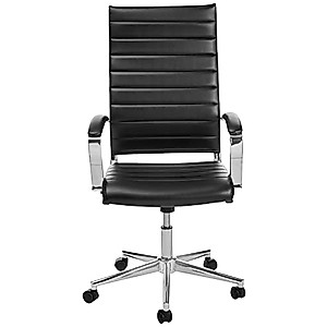Amazon Basics High-Back Executive Swivel Office Desk Chair with Ribbed Puresoft Upholstery, Lumbar Support, Modern Style, 23.9"D x 24.69"W x 41.5"H, Black