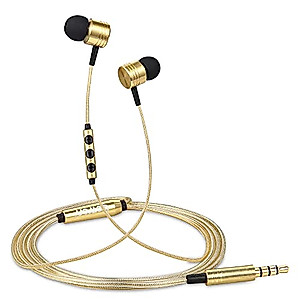 Betron B650 in Ear Headphones with Microphone - Bass Driven Sound, Aluminum Body Including S/M/L Earbud Tips, Carry Case (Gold)