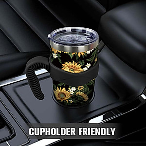 Exacmos 40 oz Tumbler with Handle and Straw 40 oz Sunflower Cup Insulated Stainless Steel Coffee Travel Mug Spill Proof Leak Proof Slim 40oz Tumbler with Handle Sunflower Decor Stuff Gifts for Women