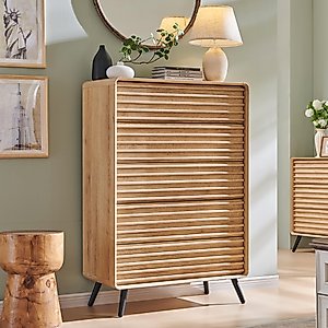 RedLemon 5 Drawers Dresser for Bedroom, 48'' Tall Mid Century Modern Wood Fluted Dresser for Bedroom, Living Room (Natural Oak)