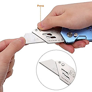 Amazon Basics Folding Utility Knife, Lightweight Aluminum Body with Holster, Light Blue