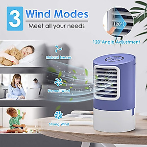Portable Air Conditioner, 3-in-1 Personal Air Cooler with 3 Speed, 400ML Evaporative Humidifier with 2/4 Timer, Desktop Mini Cooling Misting Fan for Room Home Office, 7 Color Night Lights (White)
