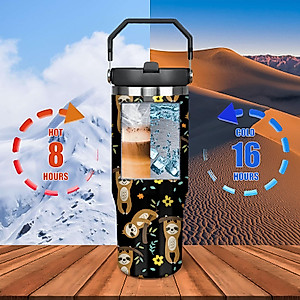 ysnifeiw 30oz Sloth Tumbler with Handle and Straw, Stainless Steel Insulated Sloth Cup with Top Handle and Lid, Sloth Coofee Mug Gifts for Women Men