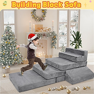 LFCREATOR Kids Play Couch,Modular Couch for Toddler and Baby Playroom/Bedroom,Imaginative Convertible Play Couch for Boys Girls.Gift for Kids,Grey