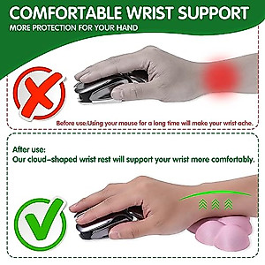 TIESOME Cloud Wrist Rest for Mouse, Memory Foam Wrist Cushion Ergonomic Palm Rest Pain Relief Mouse Wrist Support Pad with Anti-Skid Base for Office School Home Laptop&Computer Mouse(Pink)