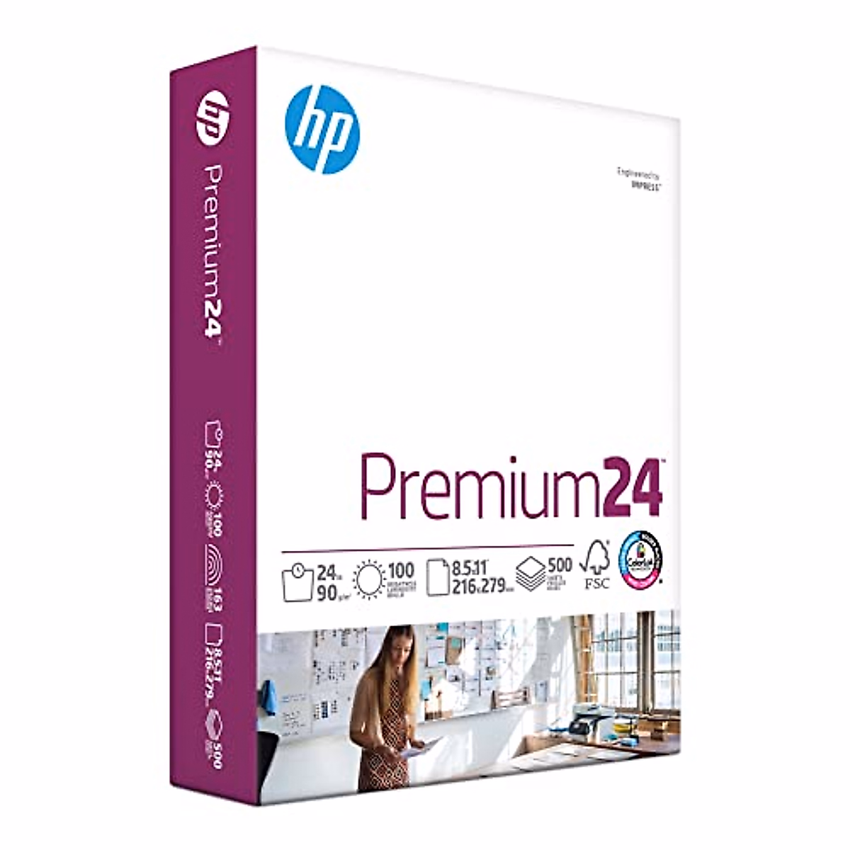 HP Printer Paper | 8.5 x 11 Paper | Premium 24 lb | 1 Ream - 500 Sheets | 100 Bright | Made in USA - FSC Certified | 112400R