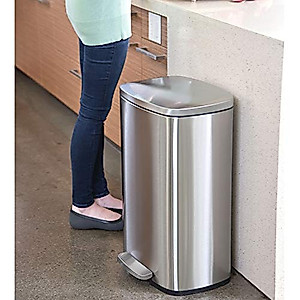 iTouchless SoftStep 2.0 Step Trash Can, 13 Gallon Stainless Steel with Deodorizer Filter System & Inner Bucket, 50 Liter Foot Pedal Garbage Bin for Office and Kitchen, Soft and Quiet Lid Close